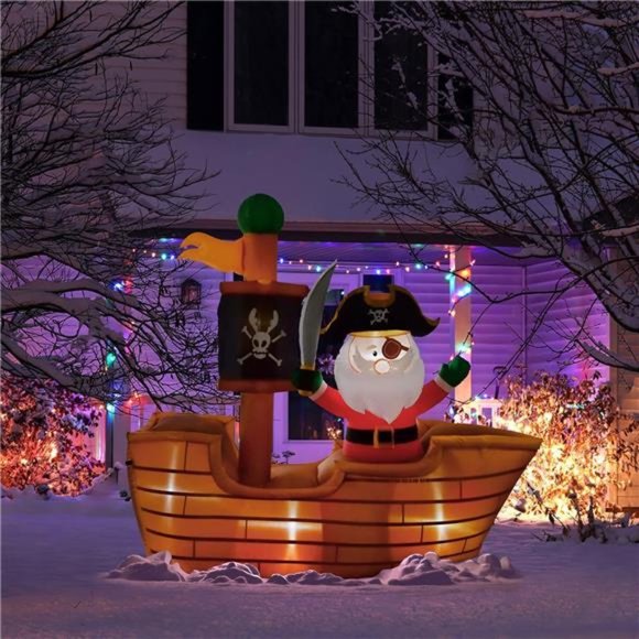 Holiday | 7 Ft Christmas Inflatable Decor With Pirate Santa On A Wooden ...
